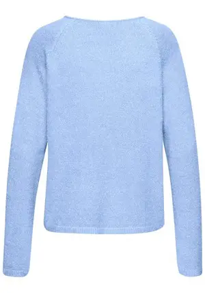 LASCANA Fuzzy V-neck Sweater - Blue Heather
