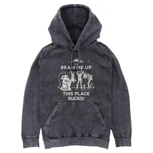STRANGER THINGS Vintage This Place Sucks Ufo Pull Over Hoodie - Black