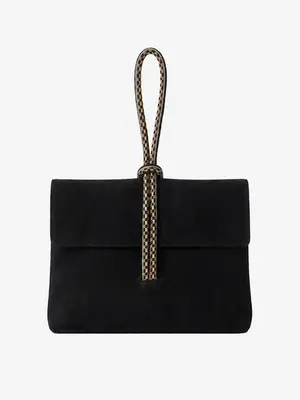 MINE BILGI Marissa Suede Leather Handbag With Suzani Knot Handle - Black