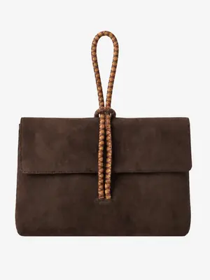 MINE BILGI Mine Bilgi Marissa Suede Leather Handbag With Suzani Knot Handle Brown