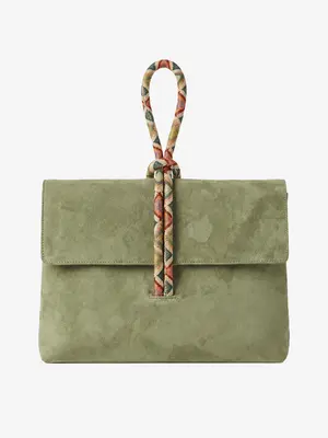 MINE BILGI Marissa Suede Leather Handbag With Suzani Knot Handle - Green