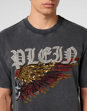 Philipp Plein Washed Round Neck T-shirt Eagle Skull Skull