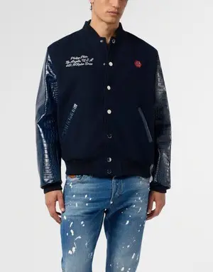 Philipp Plein Varsity Bomber Cocco Sleeves Los Angeles - Navy