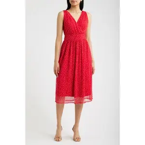 Loveappella Cross Mesh Midi Dress - Red