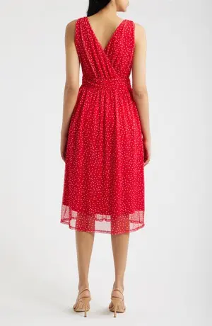 Loveappella Cross Mesh Midi Dress - Red