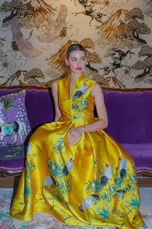 SKYLENCE Royal Crane Jacquard Maxi Dress