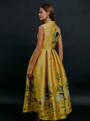 SKYLENCE Royal Crane Jacquard Maxi Dress