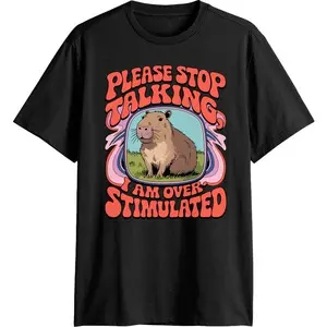 LOST GODS Overstimulated Capybara Short Sleeve Graphic T-shirt - Black