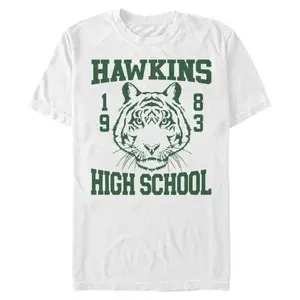 STRANGER THINGS Netflix Hawkins High School Tiger 1983 Graphic T-shirt - White