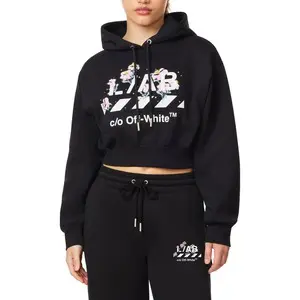 L/AB OFF-WHITE Graphic Crop Hoodie - Black Night