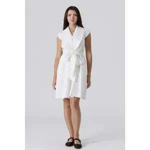 LE FAFO Linen Waist Tie Short Dress - White
