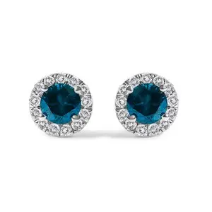 HAUS OF BRILLIANCE 925 Sterling 1.00 Cttw Blue Diamond Halo Stud Earrings - Silver