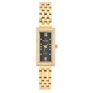 PEUGEOT 14k Gold-plated Rectangular Stainless Steel Bracelet Watch- 35x20mm - Black