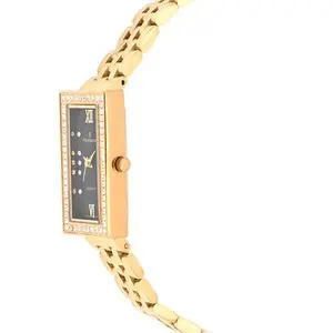 PEUGEOT 14k Gold-plated Stainless Steel Rectangular Watch With Crystal Bezel