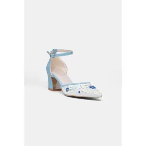 PROLOGUE SHOES Lorelai Block Heel Embroidered Bridal Pump - Blue