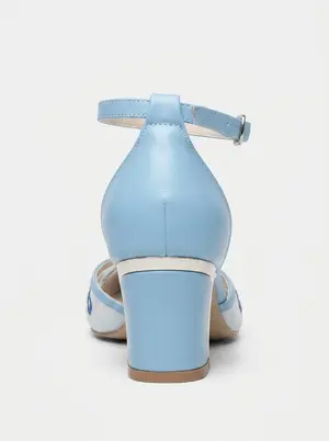 PROLOGUE SHOES Lorelai Block Heel Embroidered Bridal Pump - Blue