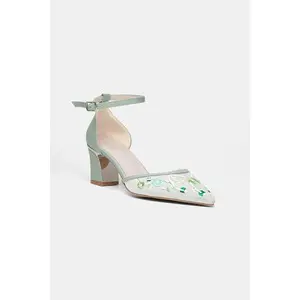 PROLOGUE SHOES Lorelai Block Heel Embroidered Bridal Pump - Green