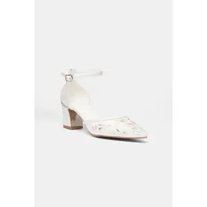 PROLOGUE SHOES Lorelai Block Heel Embroidered Bridal Pump - Ivory