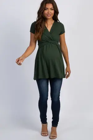 PINKBLUSH Light Blue Draped Front Maternity Nursing Top