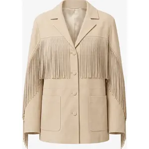 MINE BILGI Calypso Fringe Suede Leather Jacket - Beige