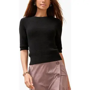 LASCANA Elbow Length Sleeve Sweater - Black