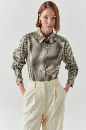 EXQUISE Jamie Plaid Shirt - Brown