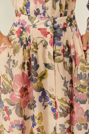 EXQUISE Maia Floral Button-front Midi Skirt