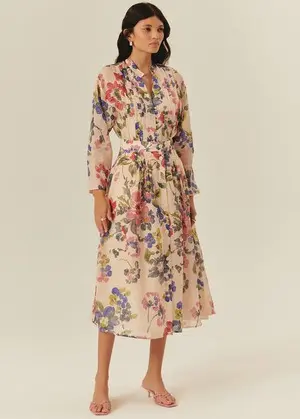 EXQUISE Maia Floral Button-front Midi Skirt
