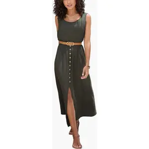 LASCANA Button Detail Front Slit Dress