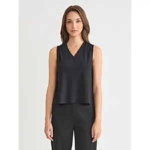 Misook V Neck Pima Cotton Tank - Black