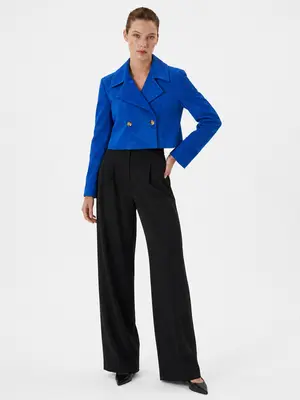 MINE BILGI Saphira Premium Suede Leather Cropped Double-breasted Jacket