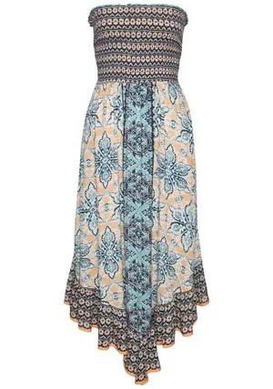 LASCANA Smocked Bodice Printed Dress