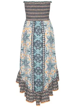 LASCANA Smocked Bodice Printed Dress