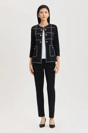 Ming Wang Heritage Grid Trim Knit Jacket