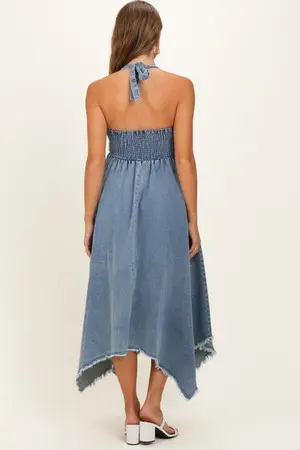 PINKBLUSH Smocked Halter Handkerchief Maternity Dress