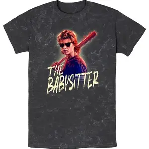 STRANGER THINGS Steve The Babysitter Portrait Graphic T-shirt - Black