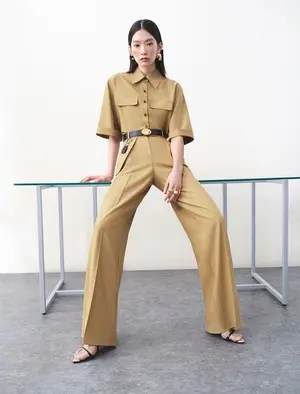 Koton Wide Leg Belted Trousers With Pocket Detail