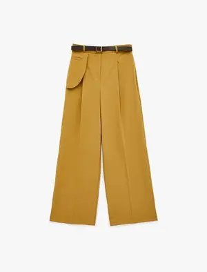 Koton Wide Leg Belted Trousers With Pocket Detail