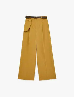 Koton Wide Leg Belted Trousers With Pocket Detail