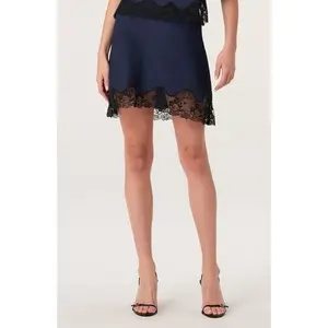 Astr The Label Yulissa Lace Hem Miniskirt - Navy