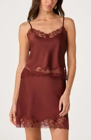 Astr The Label Yulissa Lace Hem Miniskirt - Rust