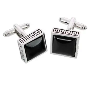 Trafalgar Langford Square Opal Stone Filigree Edged Cufflinks - Black