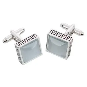 Trafalgar Langford Square Opal Stone Filigree Edged Cufflinks - White