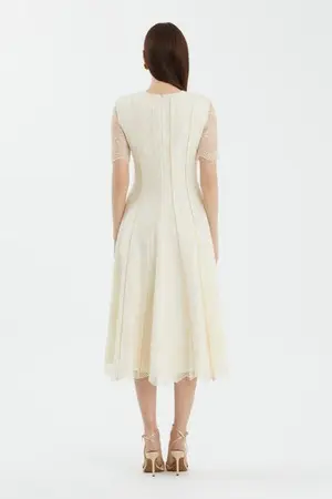 GIZIA Embroidered Lace Detailed Midi Dress - Beige