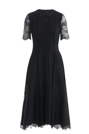 GIZIA Embroidered Lace Detailed Midi Dress - Black