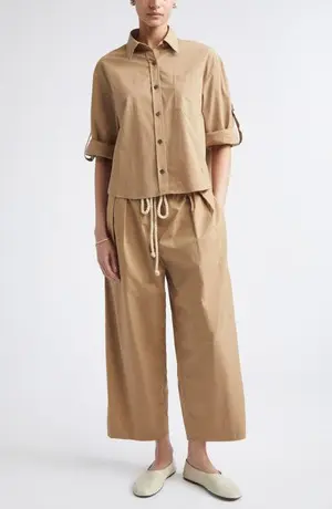 Maria Mcmanus Organic Cotton Roll-tab Sleeve Crop Shirt