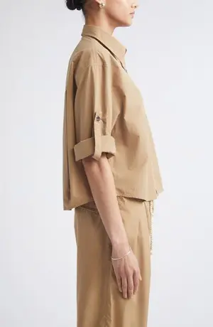 Maria Mcmanus Organic Cotton Roll-tab Sleeve Crop Shirt