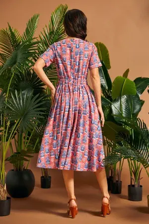 MODCLOTH Fit & Flare Midi Dress With Tropical Print