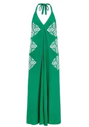 LASCANA Halter Neck Embroidered Maxi Dress