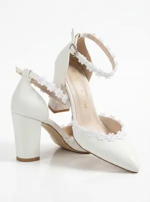 PROLOGUE SHOES Alisa Block Heel Bridal Pointed Toe Pump